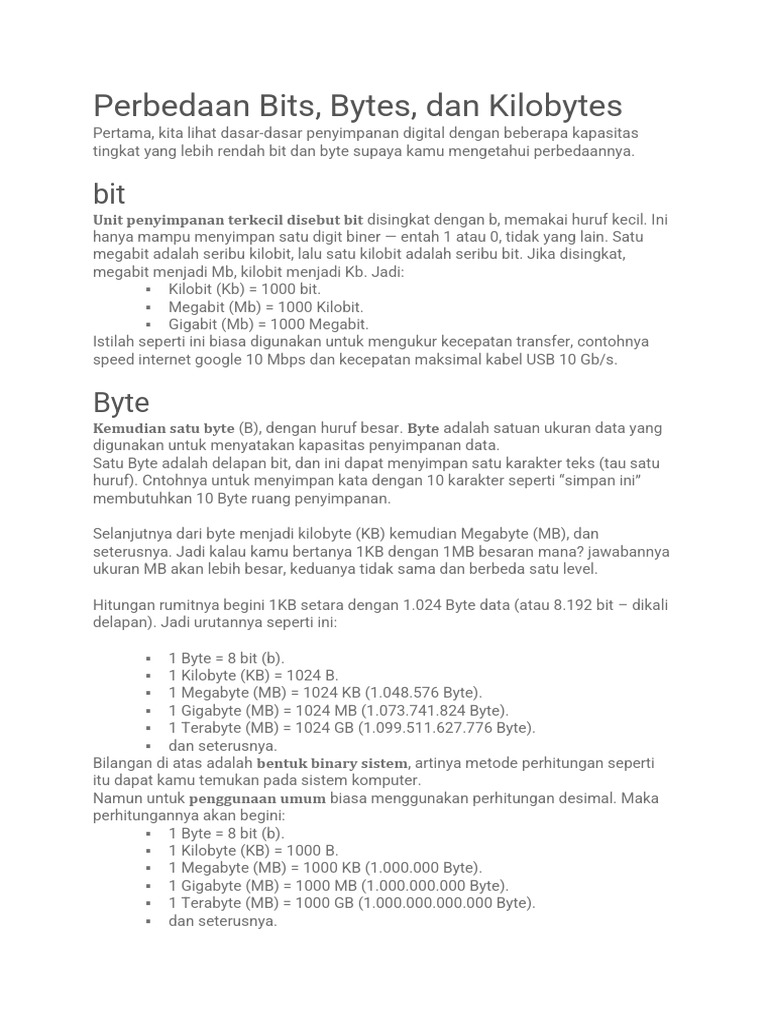 Perbedaan Bits Dan Bytes | PDF