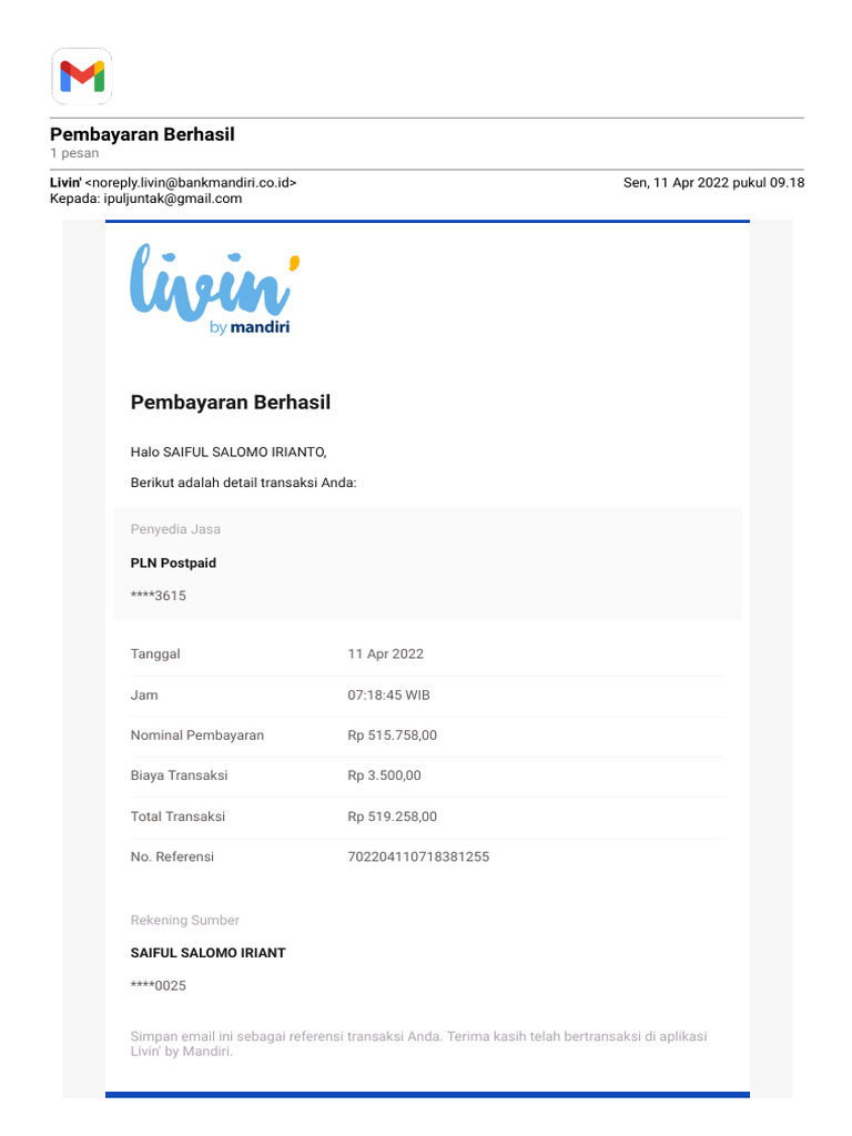 Gmail - Pembayaran Berhasil | PDF