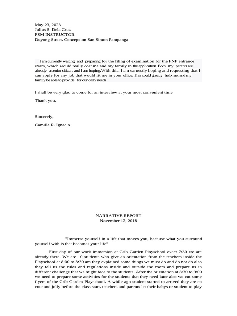 Application Narrative 1 | PDF