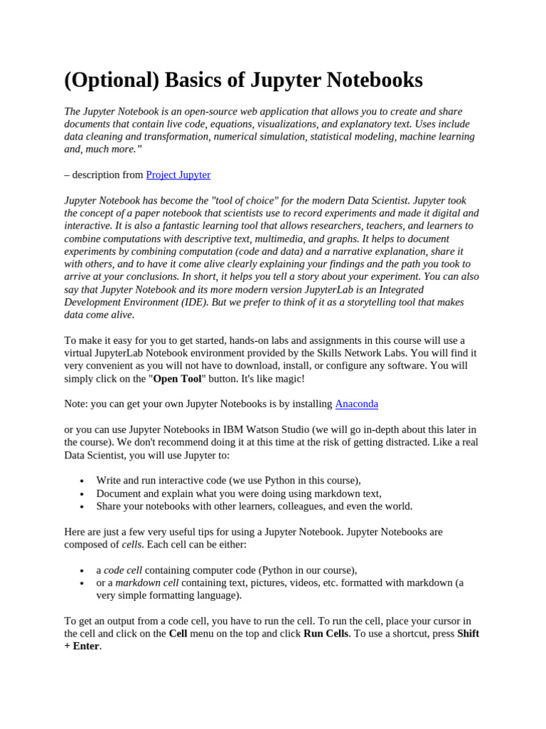 Lecture 4 - Basics of Jupyter Notebooks | PDF