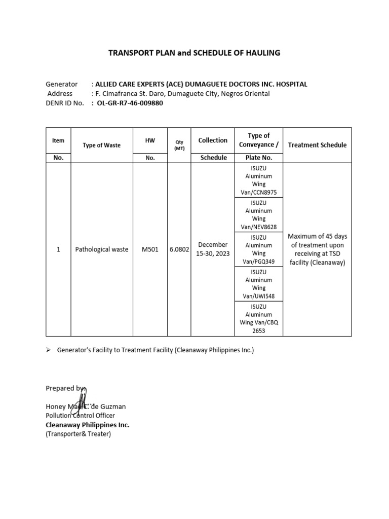 Amended - Transport Schedule of ACE Dumaguete | PDF