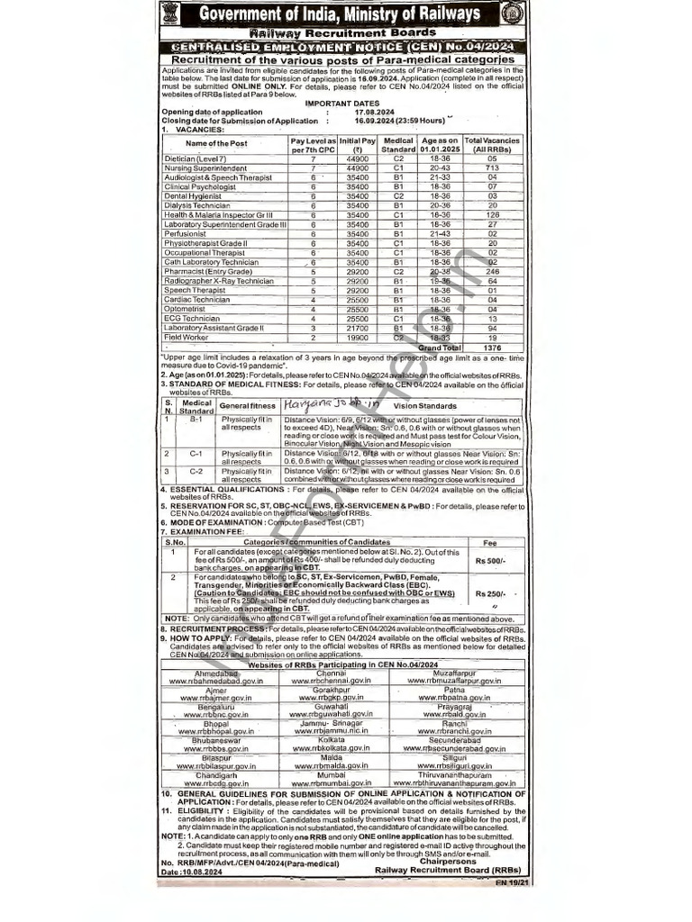 RRB Paramedical Staff Recruitment 2024 Short Notice IndiaFormHelp | PDF
