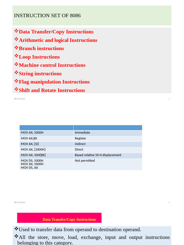 INSTRUCTIONS of 8086 | PDF