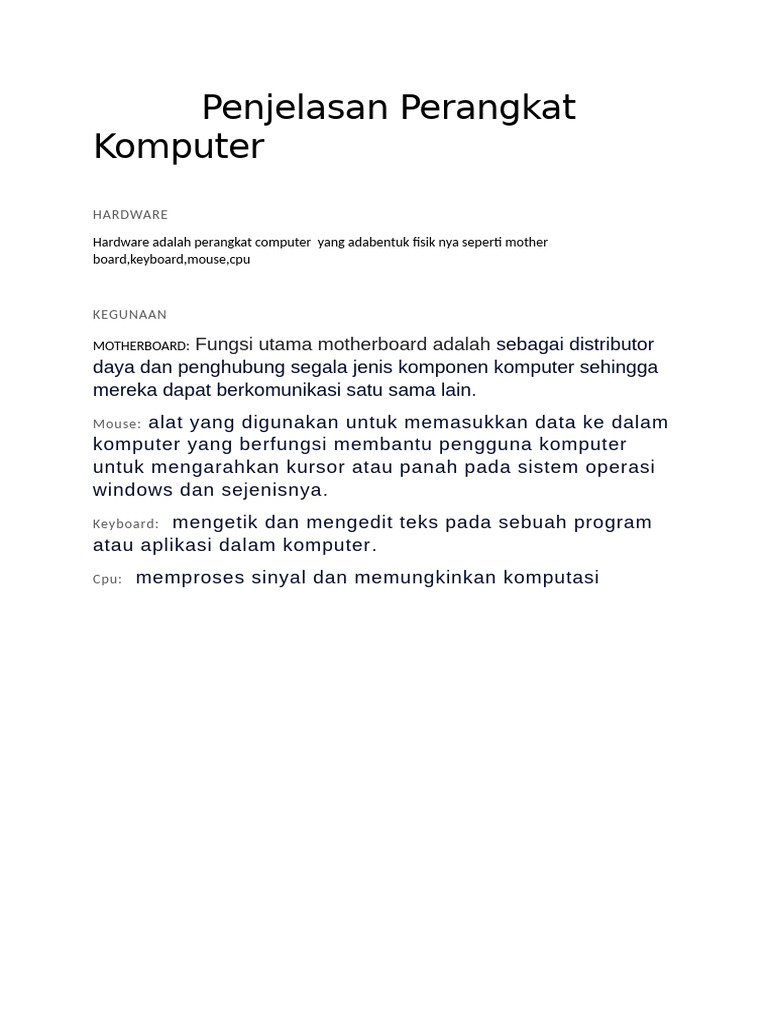 Penjelasan Perangkat Komputer Delvin | PDF