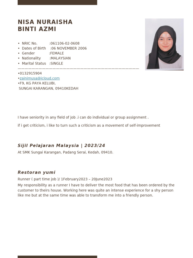 Basic Resume Nisa Nuraisha | PDF