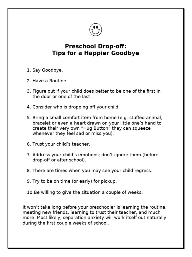 Preschool Drop-Off Tips For A Happier Goodbye | PDF