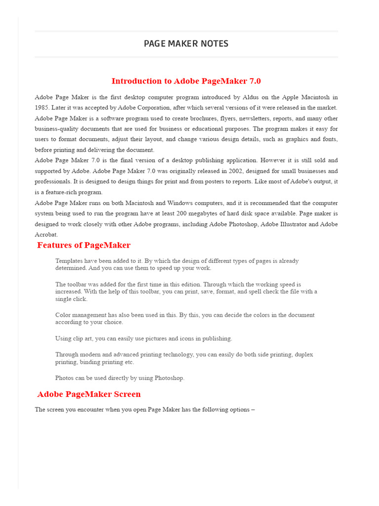 Page Maker Notes | PDF