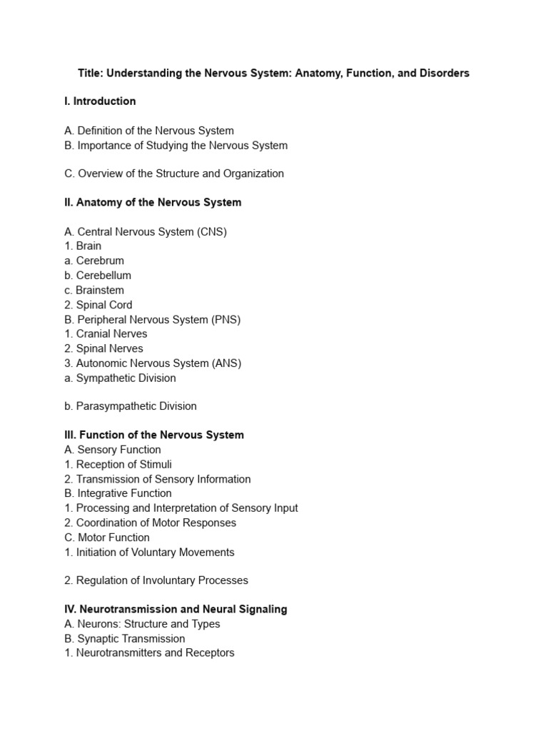 Nervous System Table of Contents | PDF