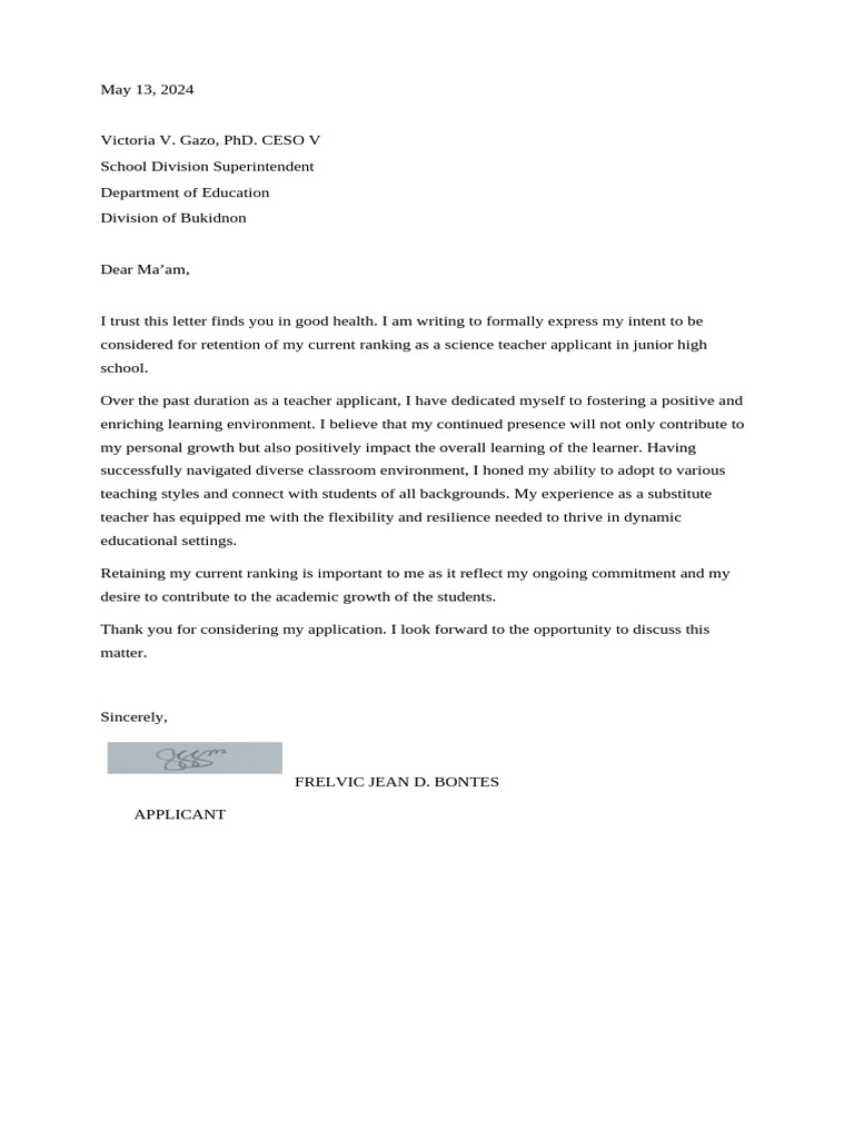 Intent Letter For Retaining | PDF