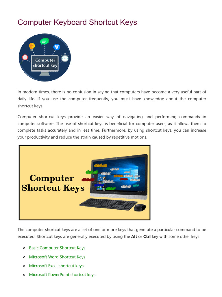 Computer Keyboard Shortcut Keys - Excel, Word, PowerPoint | PDF
