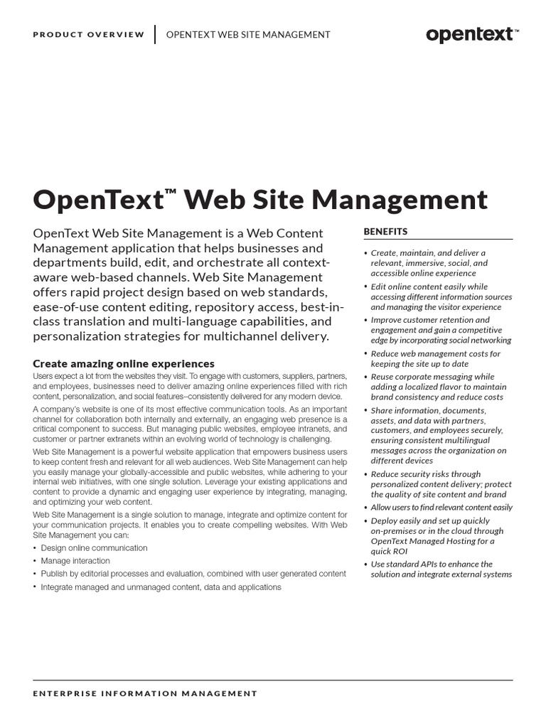Opentext Web Site Management Product Overview | PDF