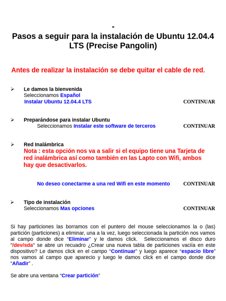 Pasos para Instalar Ubuntu 12 04 4 LTS A | PDF