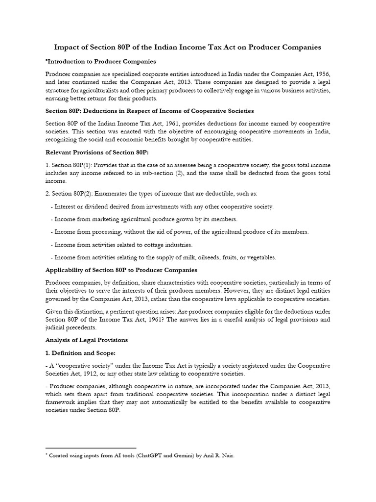 Non-Inclusion of Producer Company Under Section 80P of Income Tax Act ...