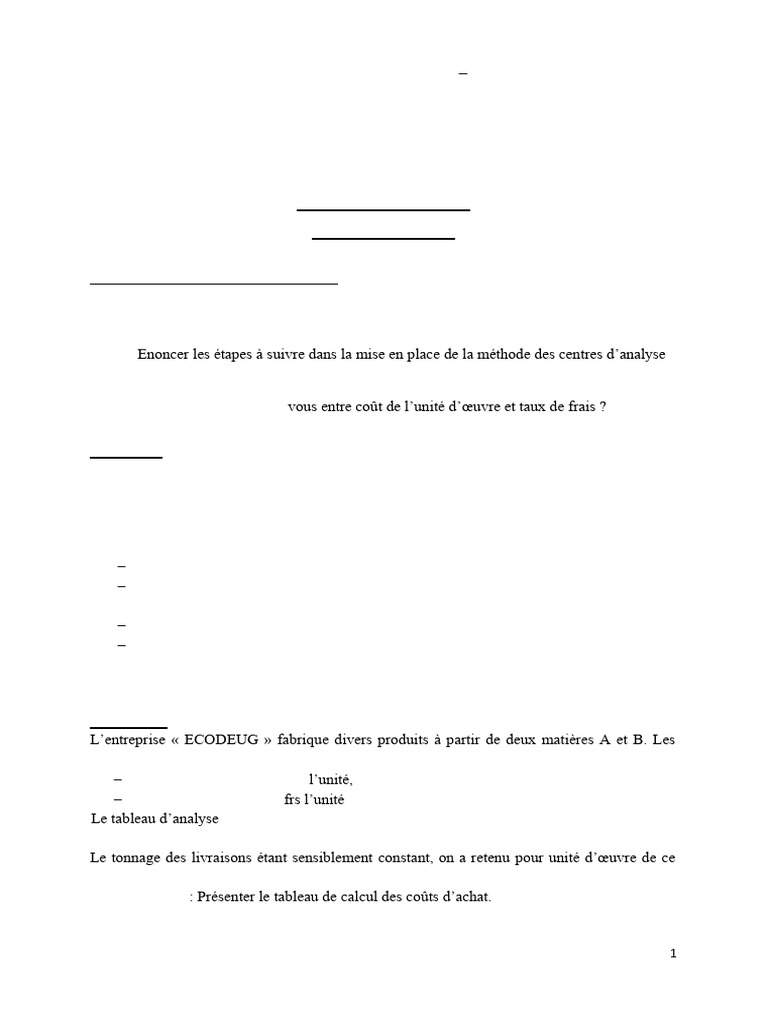 Travaux Dirigés Compta Anal S4 1 | PDF