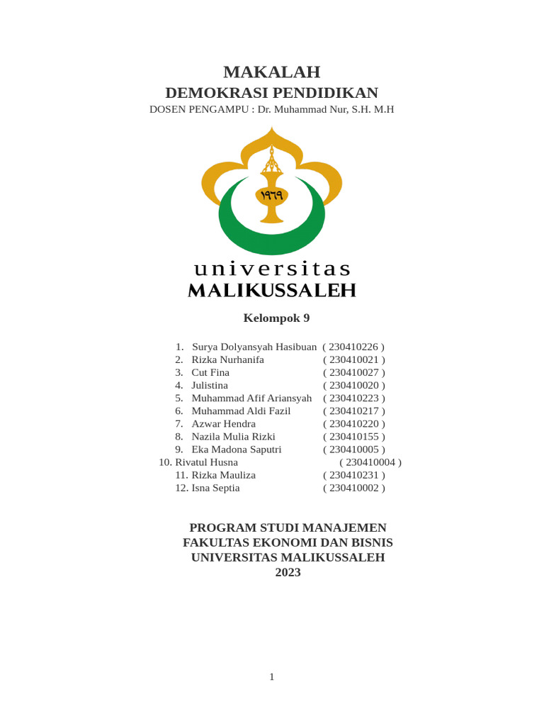 Makalah Demokrasi & Pendidikan KLP 9 | PDF