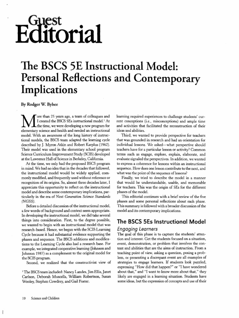 The BSCS SE Instructional Model: Personal Reflections and Contemporary ...