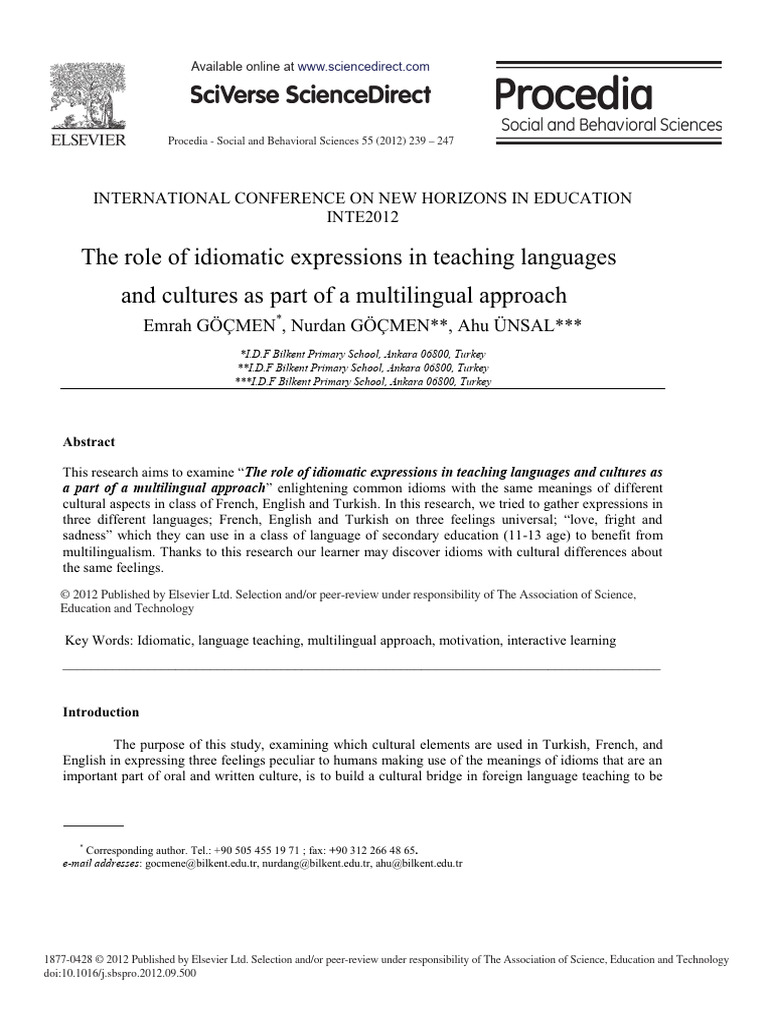 Role of Idiomatic Expressions in Language Teaching | PDF | Scholarly ...