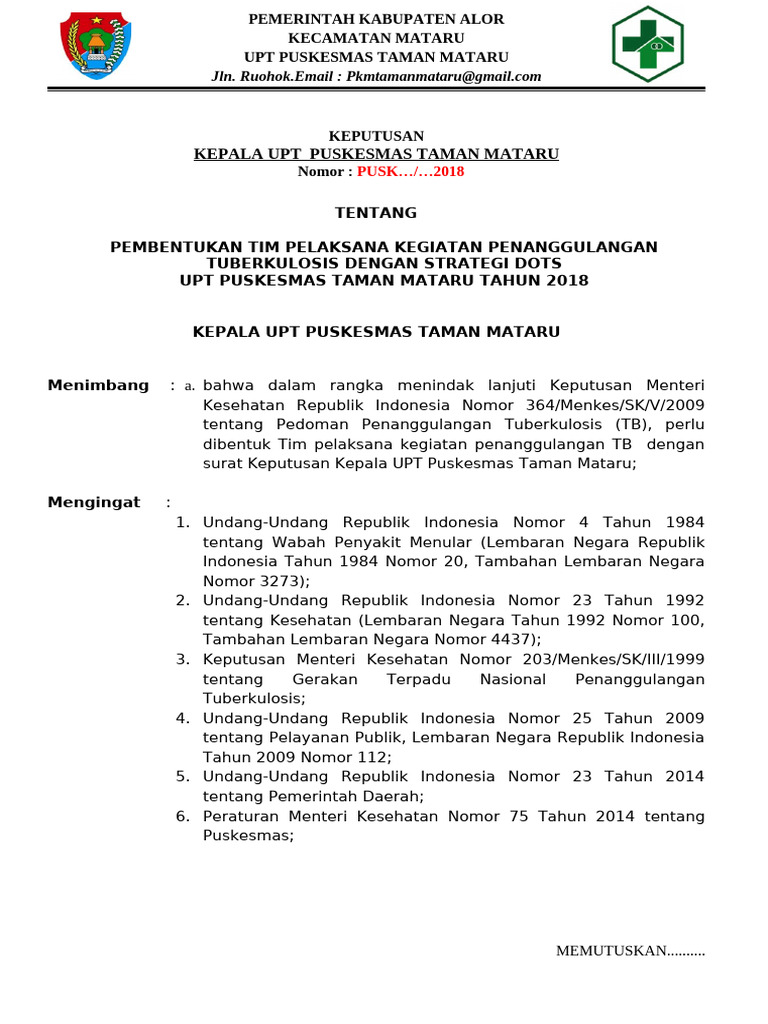 CONTOH SK Pembentukan Tim TB Dots | PDF