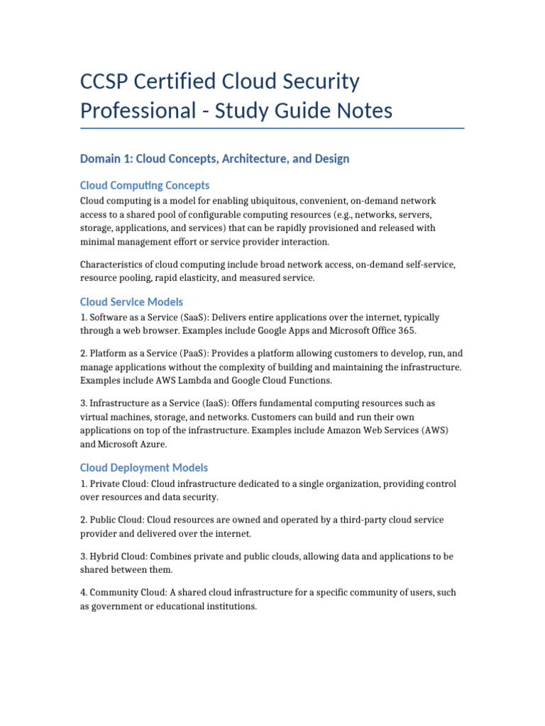 CCSP Study Guide Notes | PDF