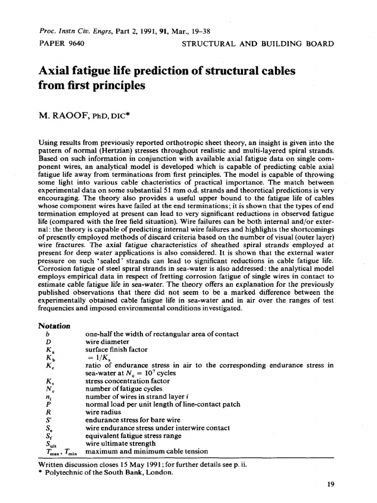 Axial Fatigue Life Prediction of Structural Cables From First ...