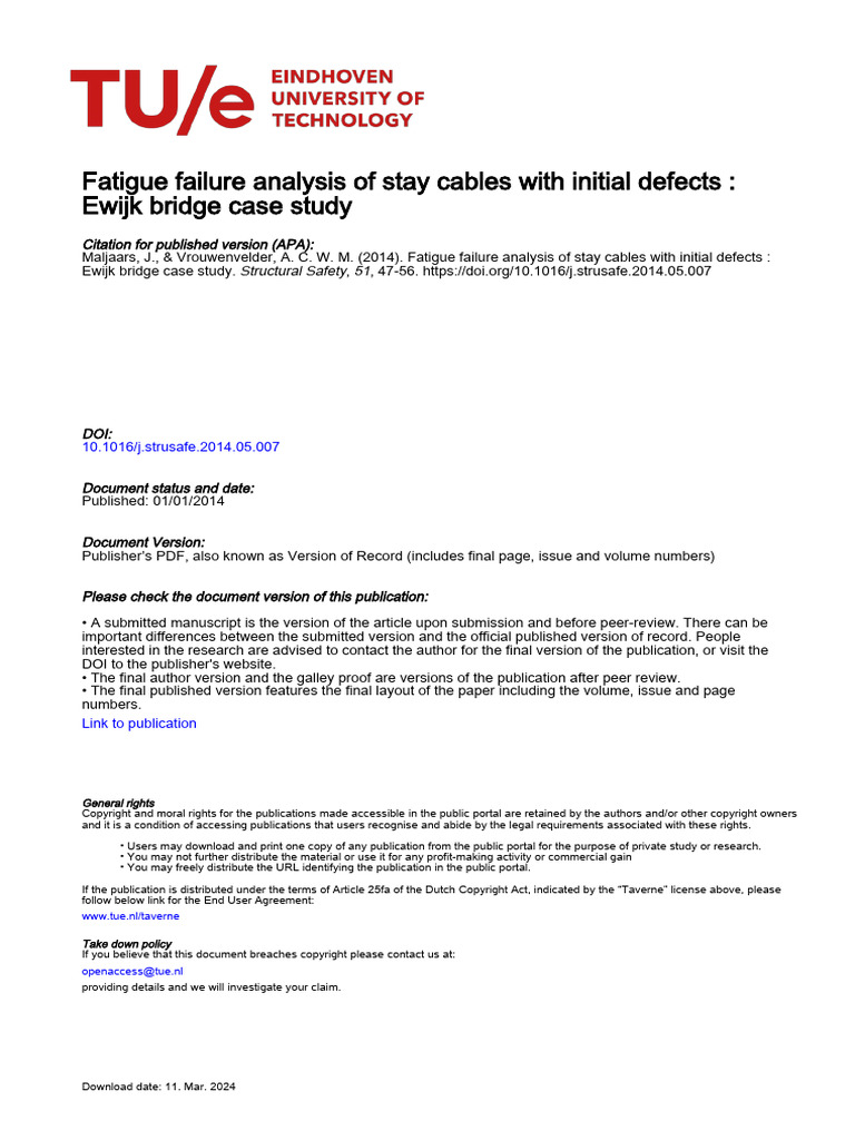 Fatigue Failure Analysis of Stay Cables With Initial Defects - Ewijk ...
