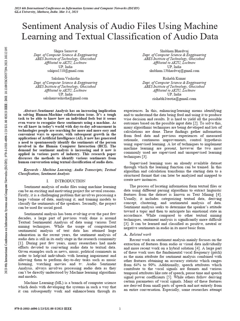 Sentiment Analysis of Audio Files Using Machine Learning and Textual Classification of Audio ...