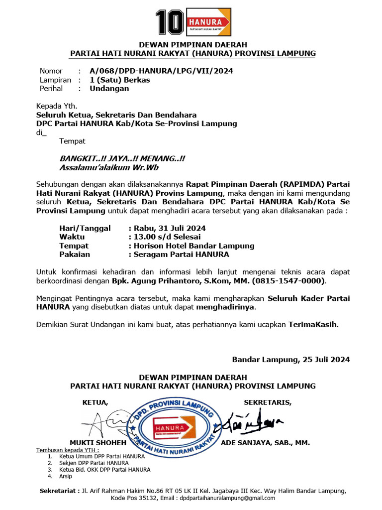 Surat Undangan Rapimda Dpc-1 | PDF