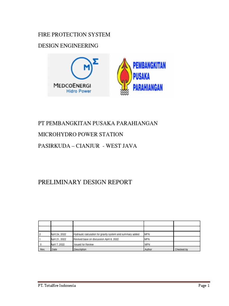 Fire Protection Preliminary Design Report - PPP Microhydro April 24 | PDF