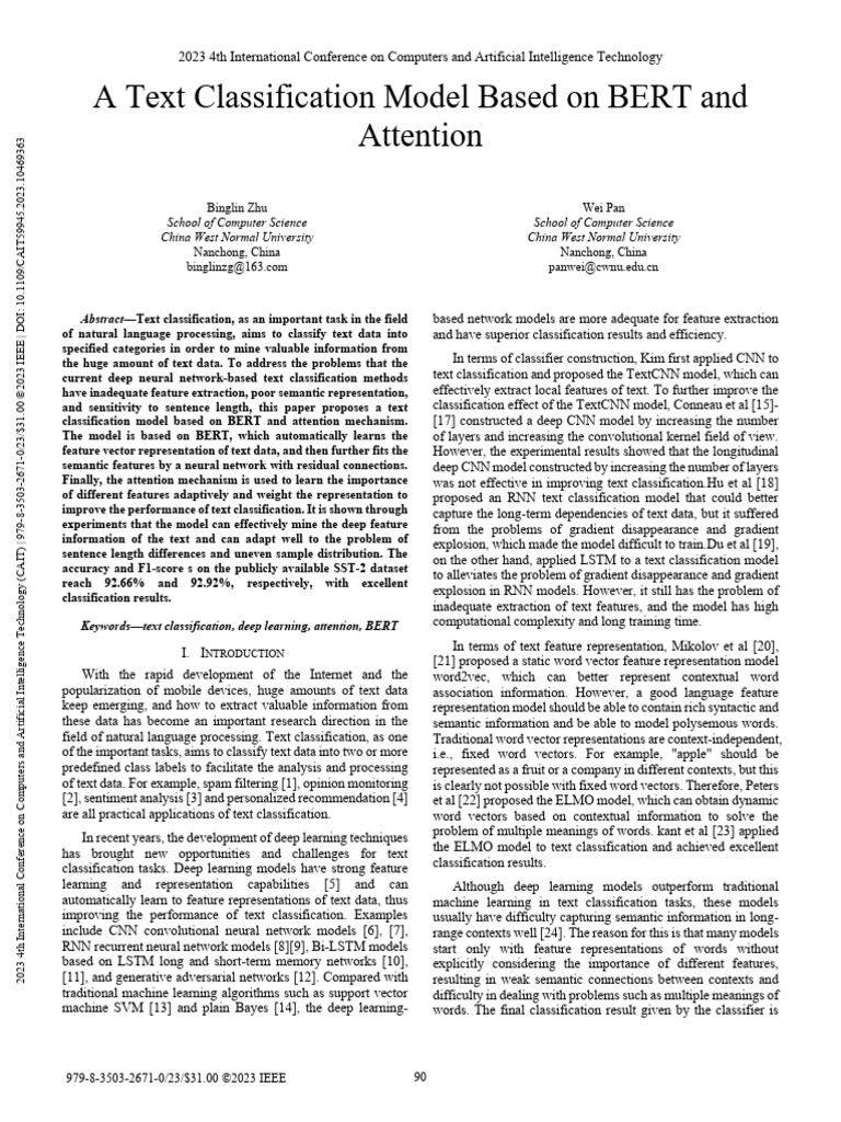 A Text Classification Model Based On BERT and Attention | PDF