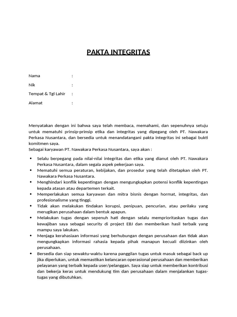 Contoh Pakta Integritas | PDF