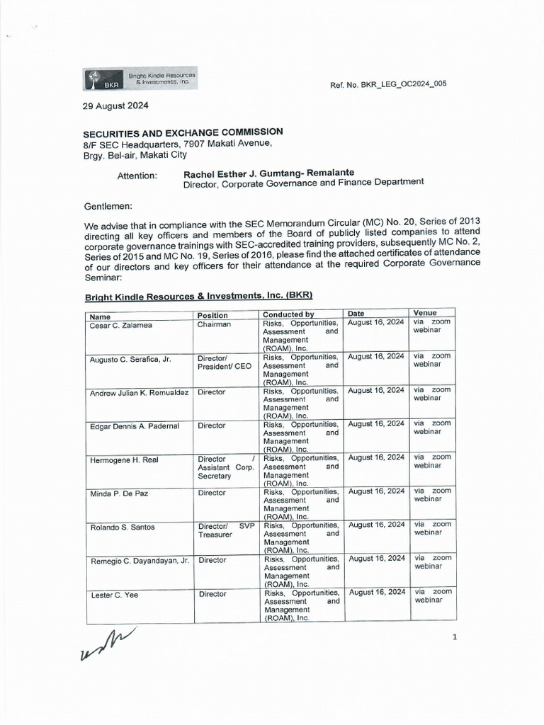 BKR - Advisement Letter - Attendance To 2024 CG Seminar - 29 August ...
