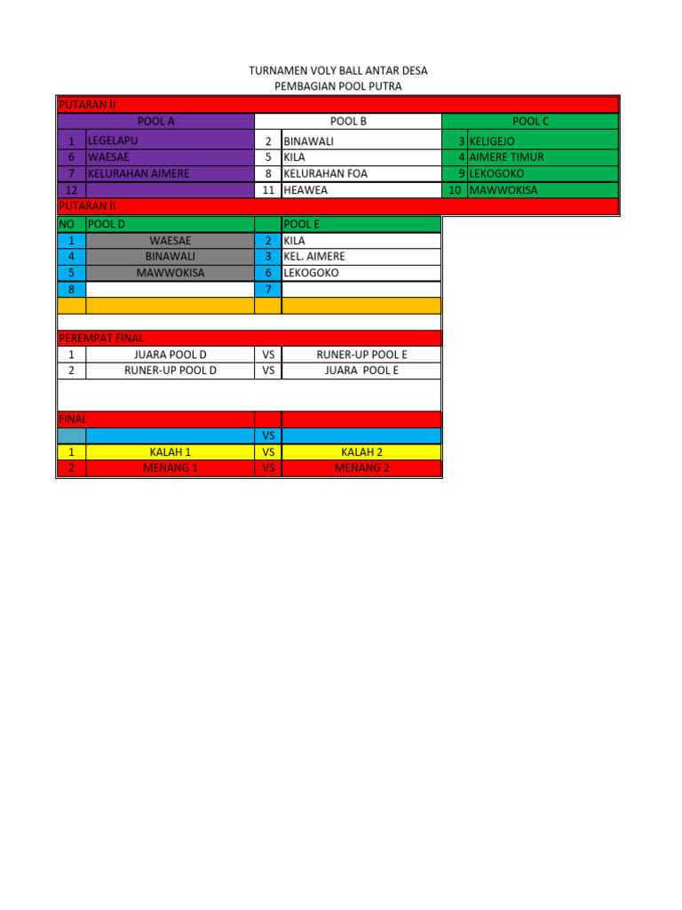 Jadwal Pertandingan Bola Voly Antara Desa 2024 (2) - 1 - 240802 - 081801 | PDF
