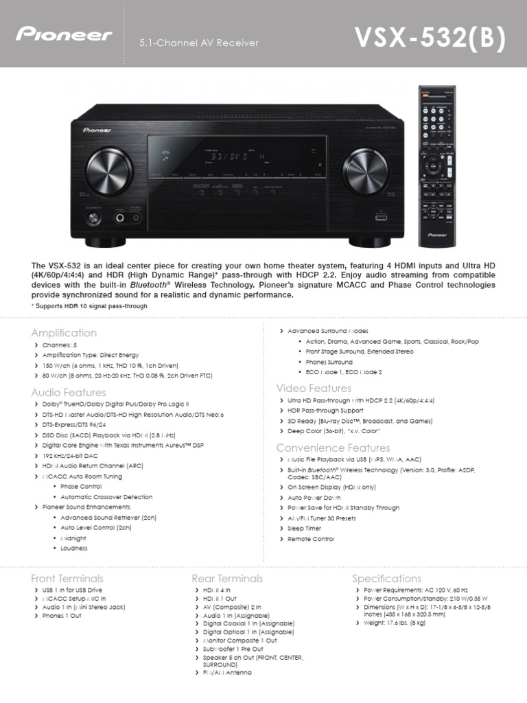 Pionner SN29402919 VSX-532 en Specs 1 | PDF