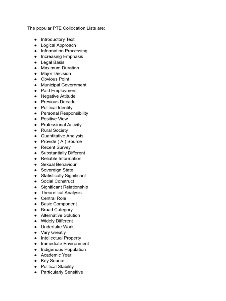 Pte Academic Collocation List ddd34cd184 | PDF