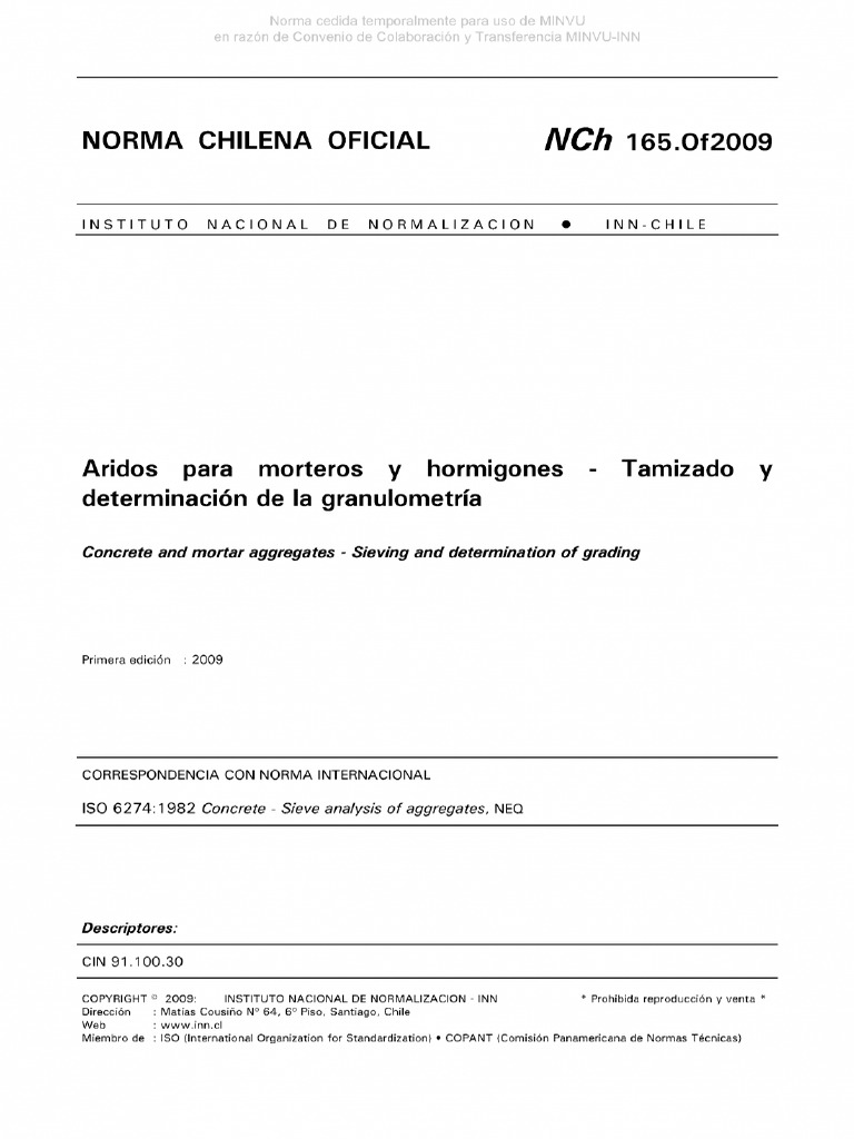 NCH - H - 0165-2009 (Tamizado y Determinacion de La Granulometria) | PDF