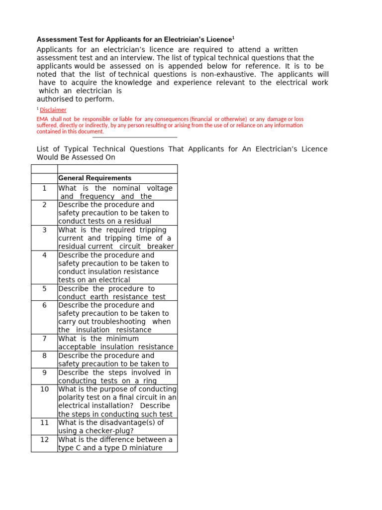 Electrician Assessment Test Guide | PDF | Electrical Wiring | Electrician