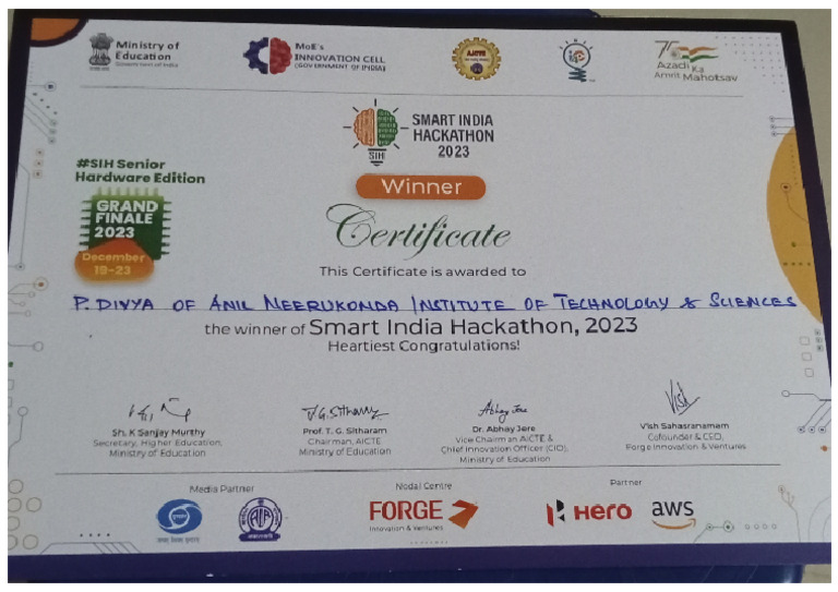 SIH Winning Certificate | PDF