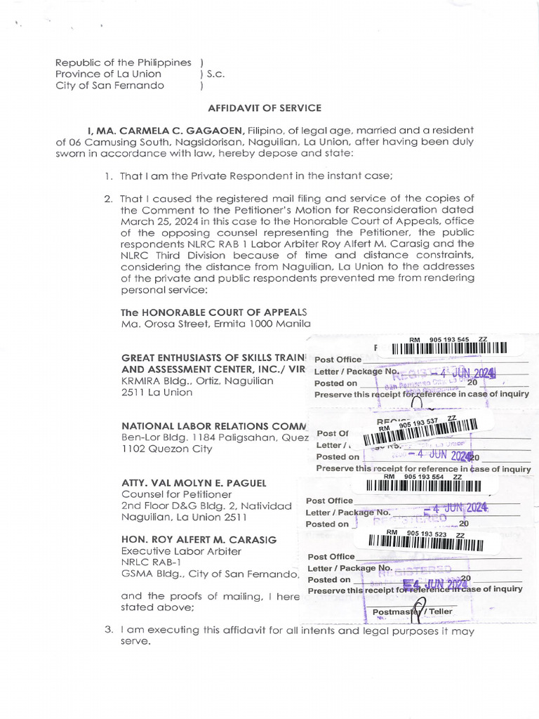 Affidavit of Service - CA G.R. SP No. 182548 | PDF