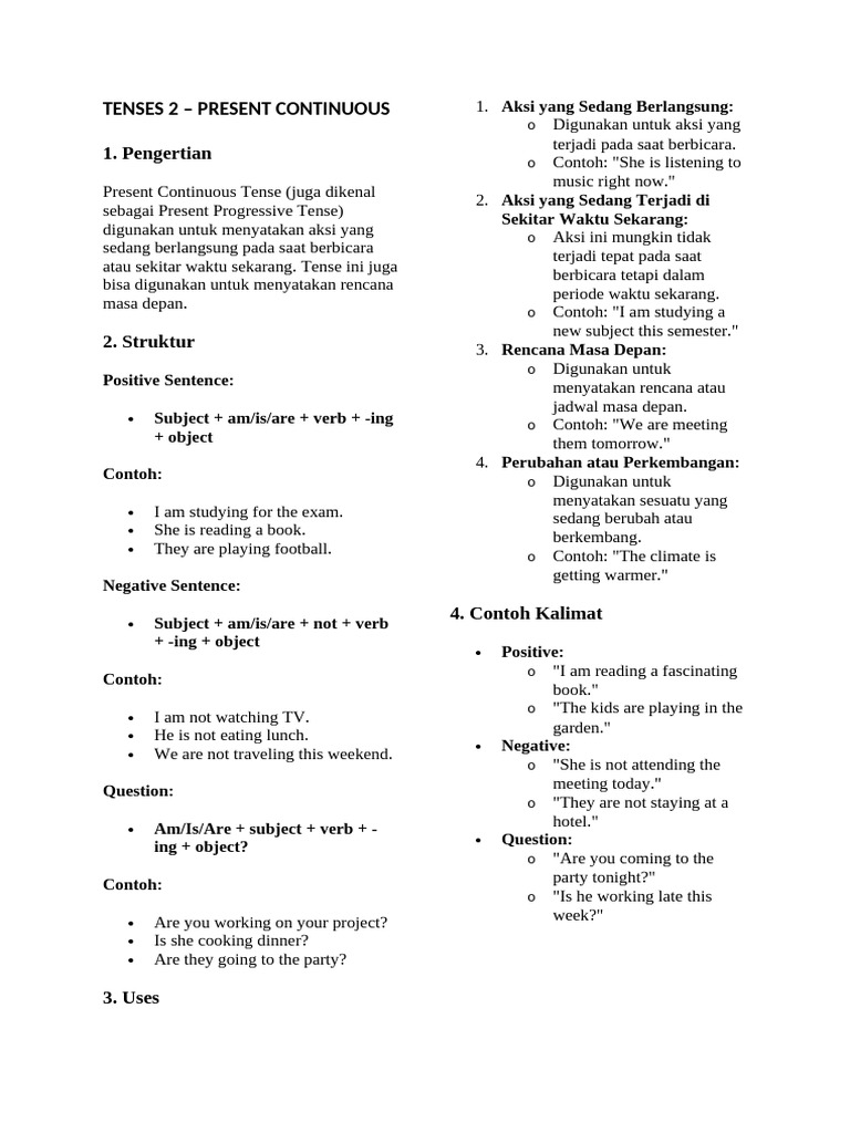 Ing-2-Kelas X - Tenses 2 - Present Continuous | PDF