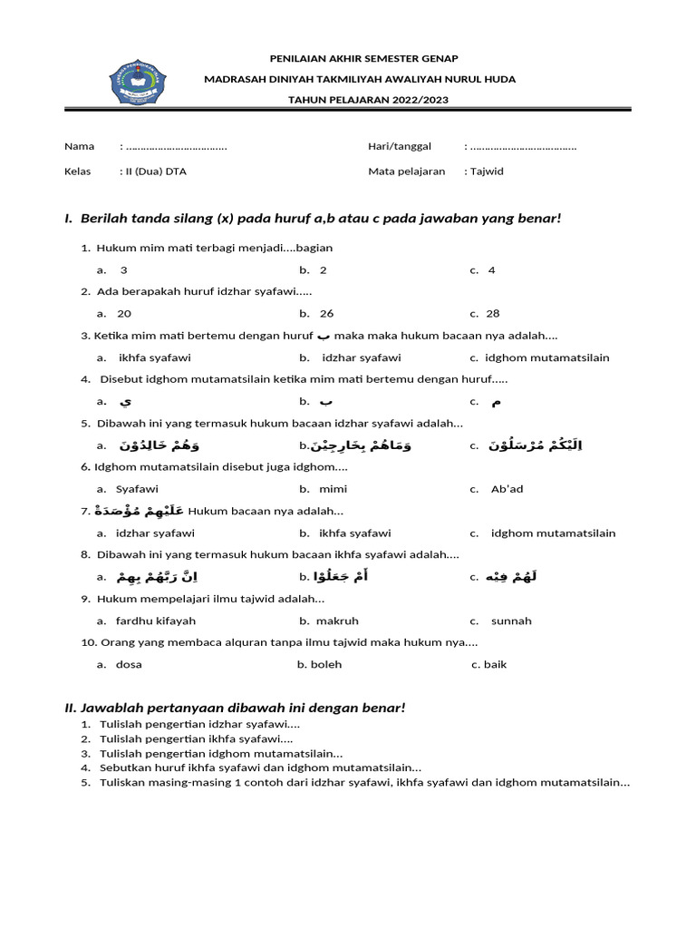 Pas Genap Tajwid 2 Dta | PDF