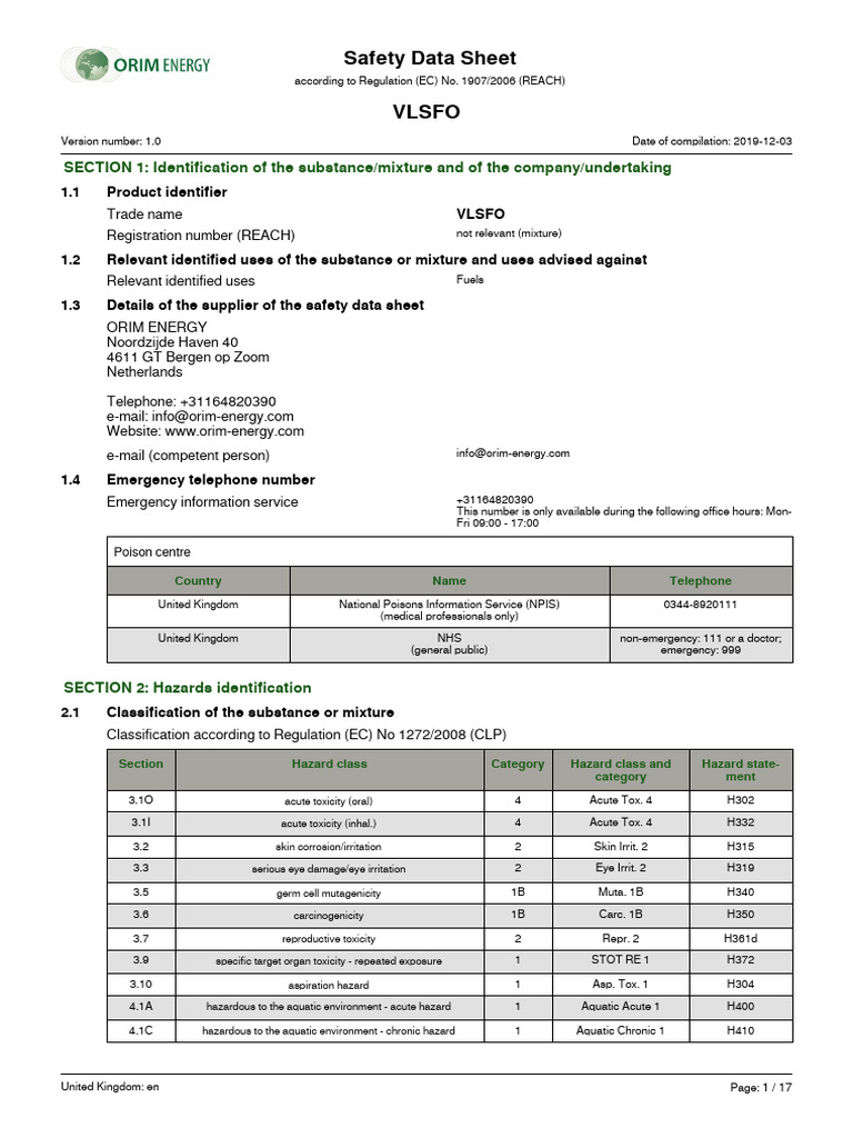 SDS VLSFO GB en 2019 12 03 | PDF