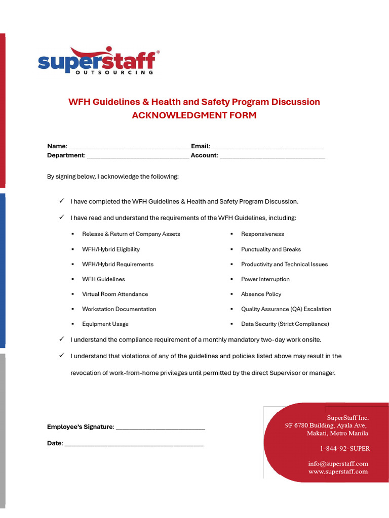 WFH Acknowledgement Form PDF | PDF