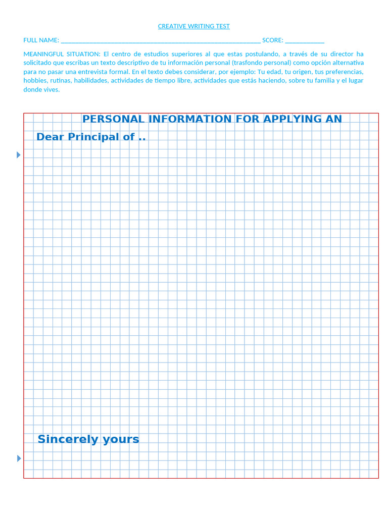 Creative Writing Test | PDF