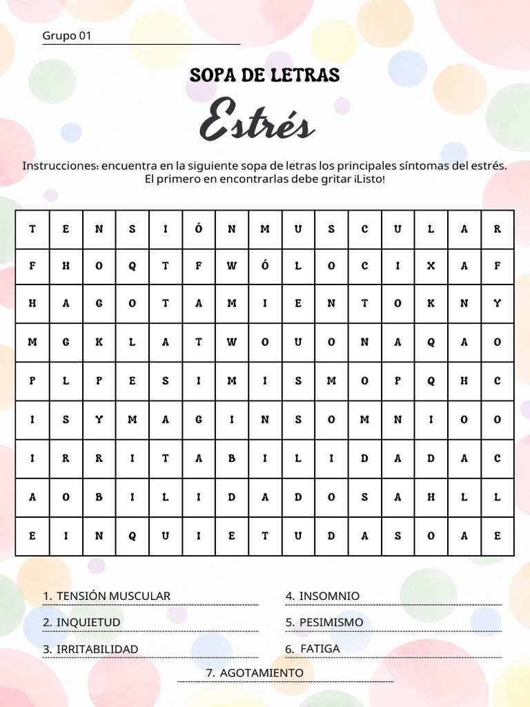 Síntomas del Estrés en Sopa de Letras | PDF | Relaciones personales ...