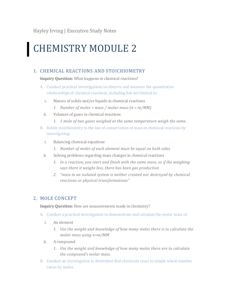 Chemistry Preliminary HSC Module 2 Notes | PDF