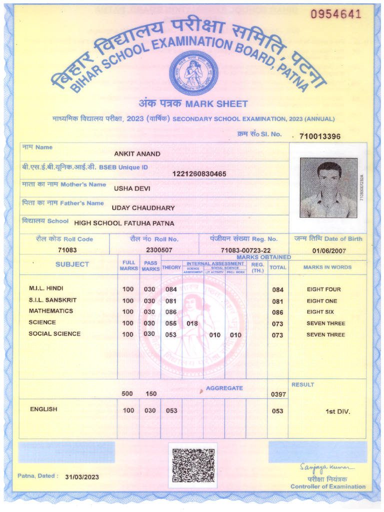 10th Marksheet - 080315 | PDF