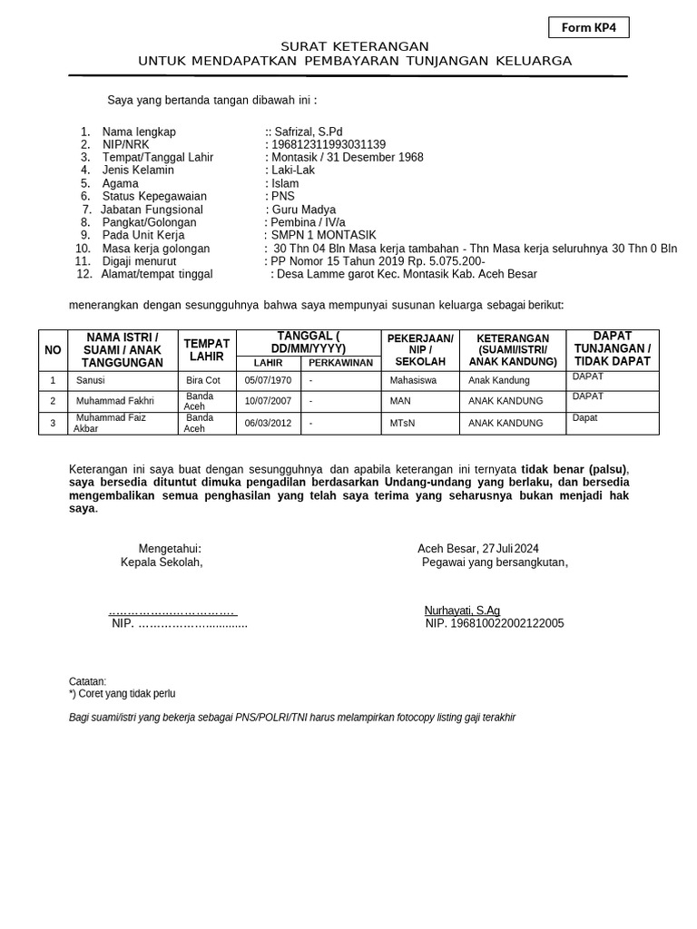 Formulir - KP4 Nurhayati | PDF