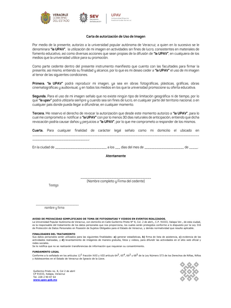 Carta Uso de Imagen UPAV | PDF