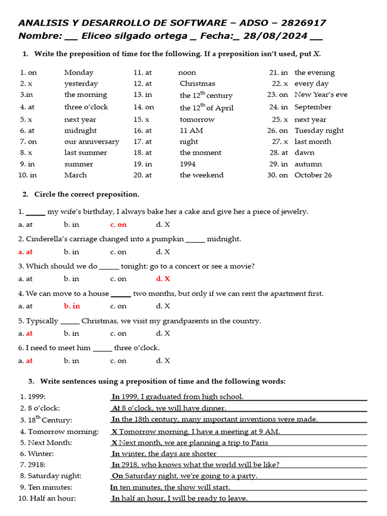 Prepositions of Time - Adso | PDF