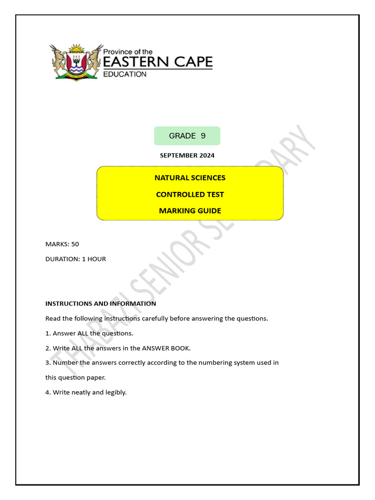 Grade 9 Natural Sciences Test Guide | PDF